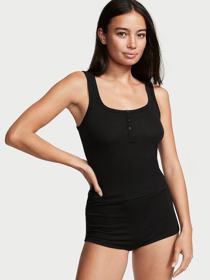 Buy Ribbed Modal Henley Tank Shorts Set Online | Victoria's Secret India